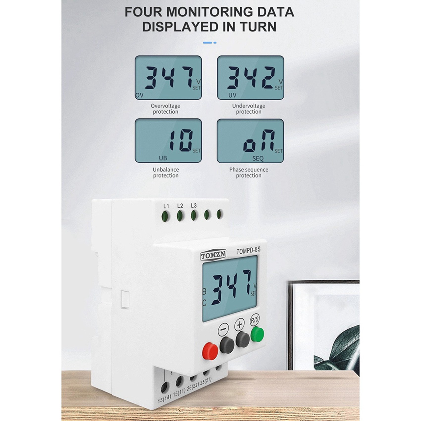 3 Phase Din Rail Adjustable Under Over Voltage Protector Voltage ...
